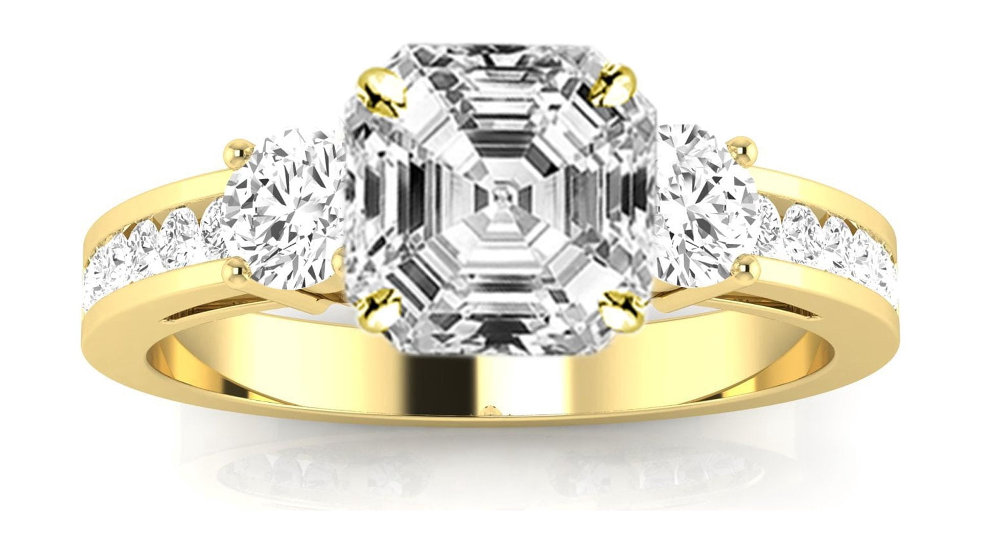 14K Yellow Gold 2.75 Carat LAB GROWN DIAMOND Channel Set 3 Three Stone ...