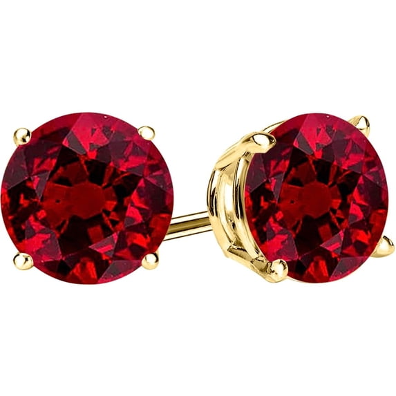 14K Yellow Gold 2.99 Carat Natural Ruby Stud Earrings 4 Prong Push Back ...