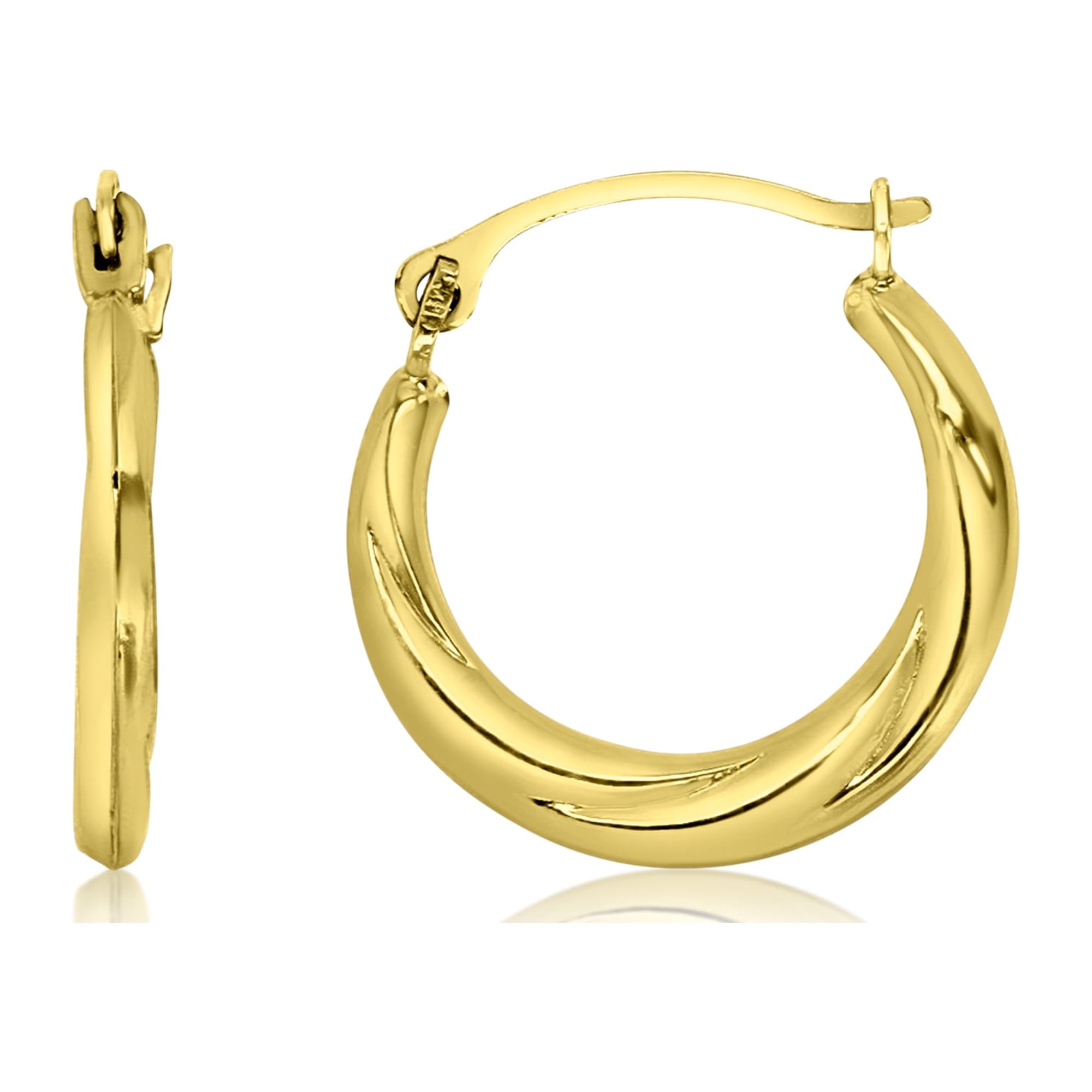 14k & Rhodium Polished and Textured Hoop Earrings - Walmart.com