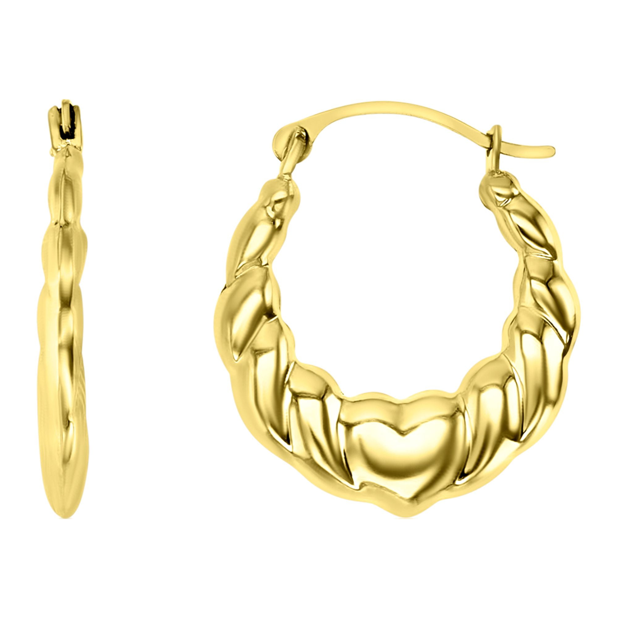 14K Yellow Gold Polished Swirl Heart Hoop Earrings, 20X2MM, Made in USA ... 14K Yellow Gold Polished Swirl Heart Hoop Earrings, 20X2MM, Made in USA ...