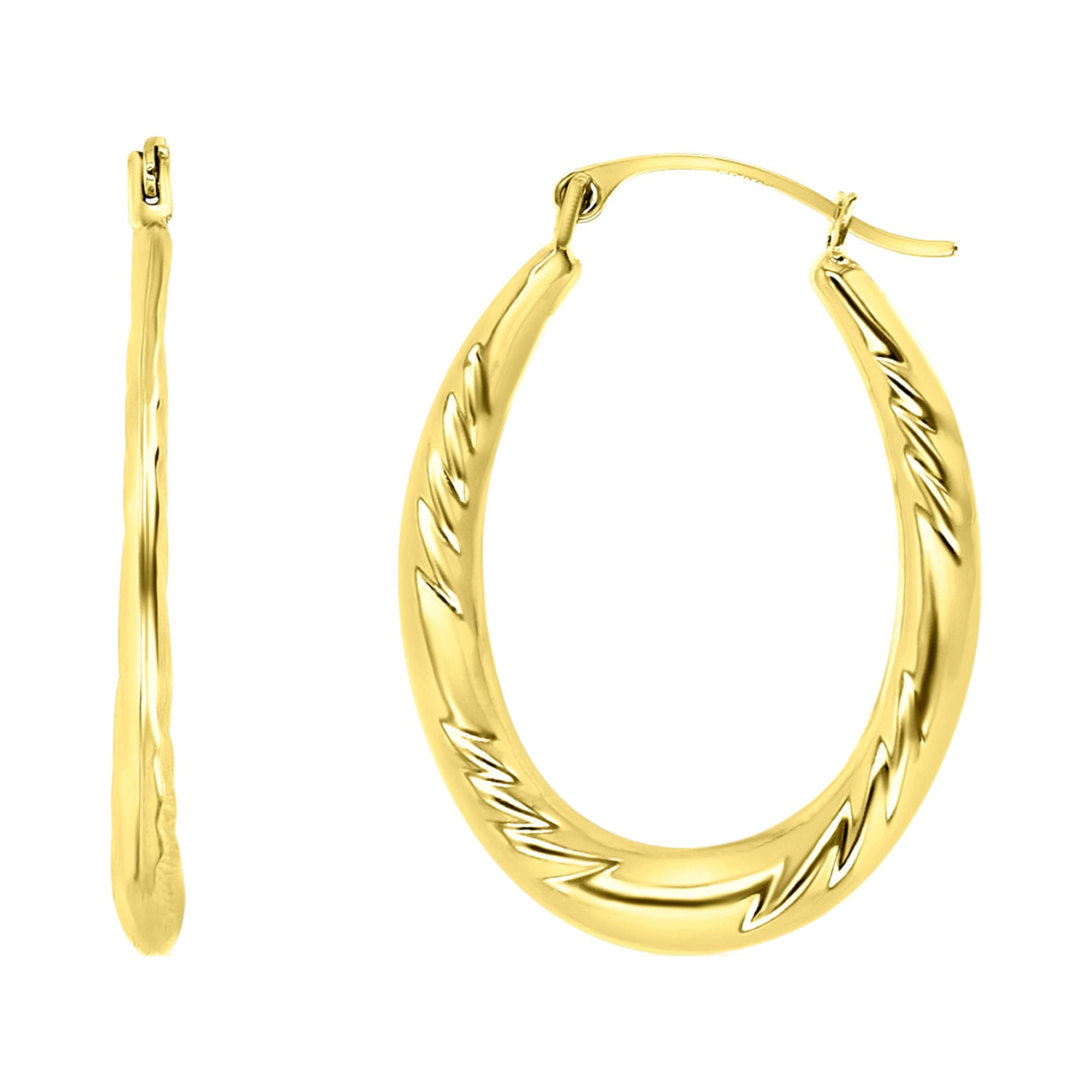 Decadence 14K Yellow Gold 2x27mm Polished Swirl Textured Oval Hoop ... Decadence 14K Yellow Gold 2x27mm Polished Swirl Textured Oval Hoop ...
