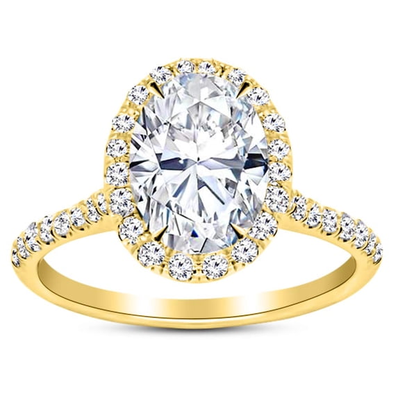 14K Yellow Gold 3 Carat LAB GROWN DIAMOND Halo Oval Cut Diamond ...