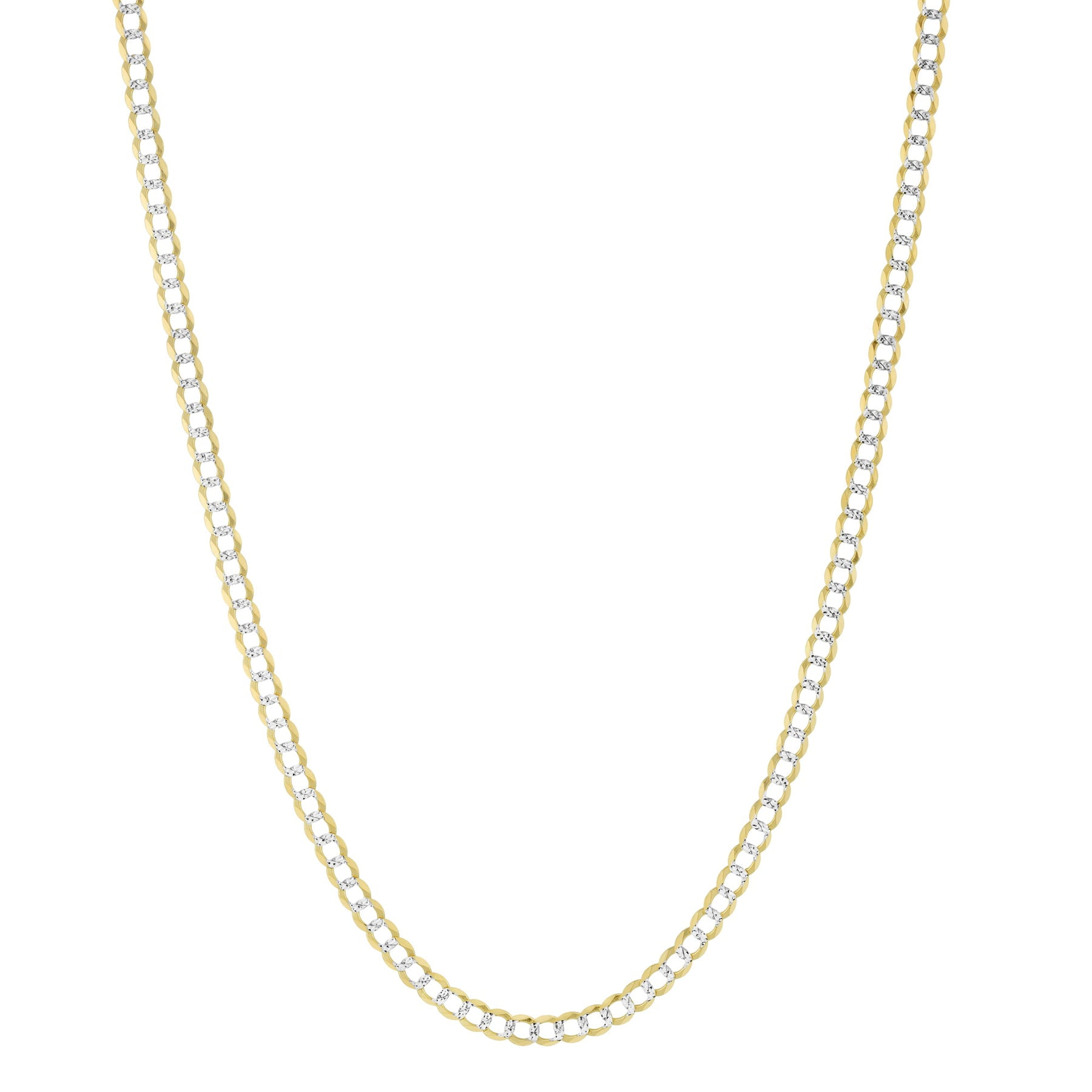 14K Yellow Gold 3MM Solid Cuban Curb Link Two-Tone Pave Chain Necklaces ...
