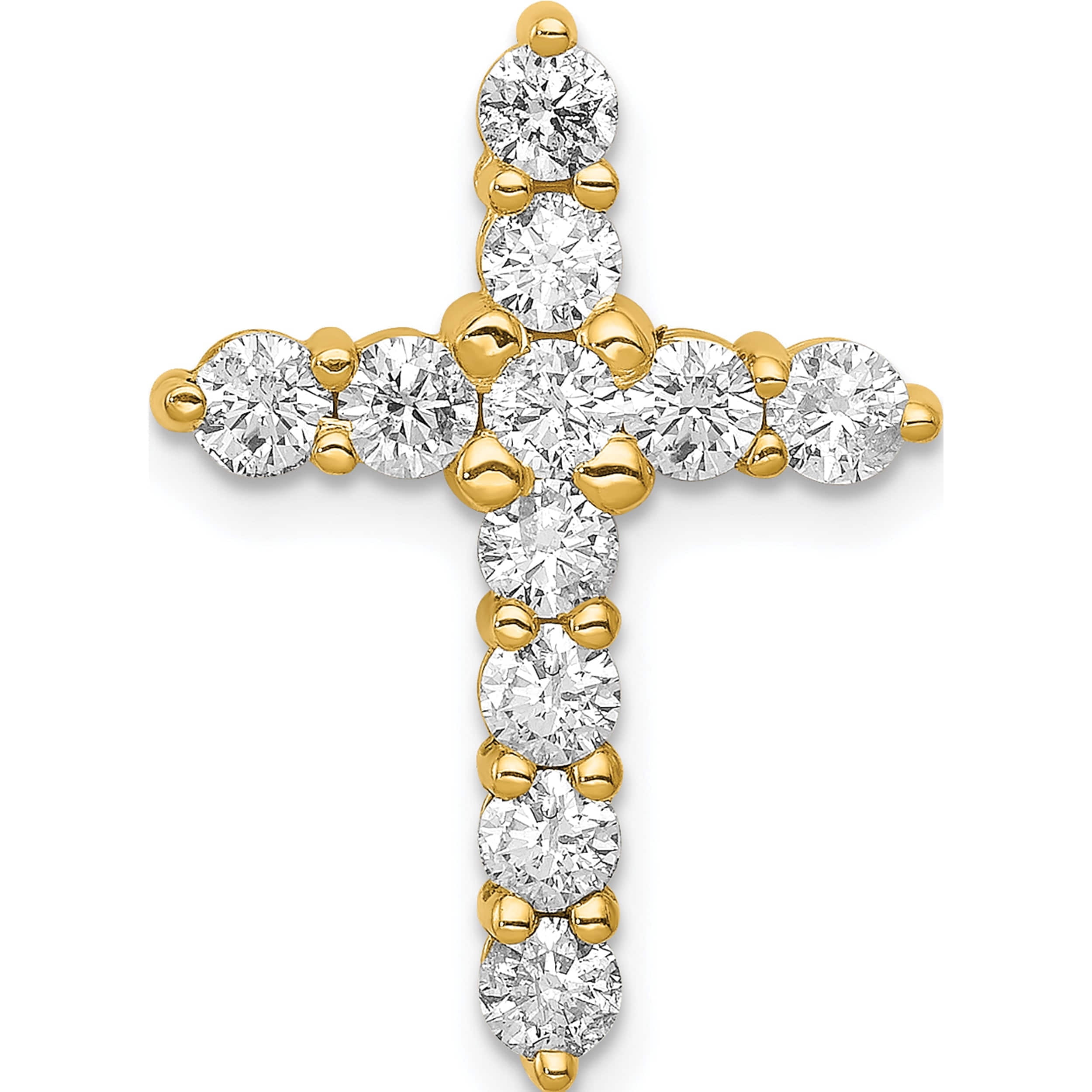 14K Yellow Gold Aa 1Ct. Diamond Cross Chain Slide (22.5 X 15.8) Made In ...