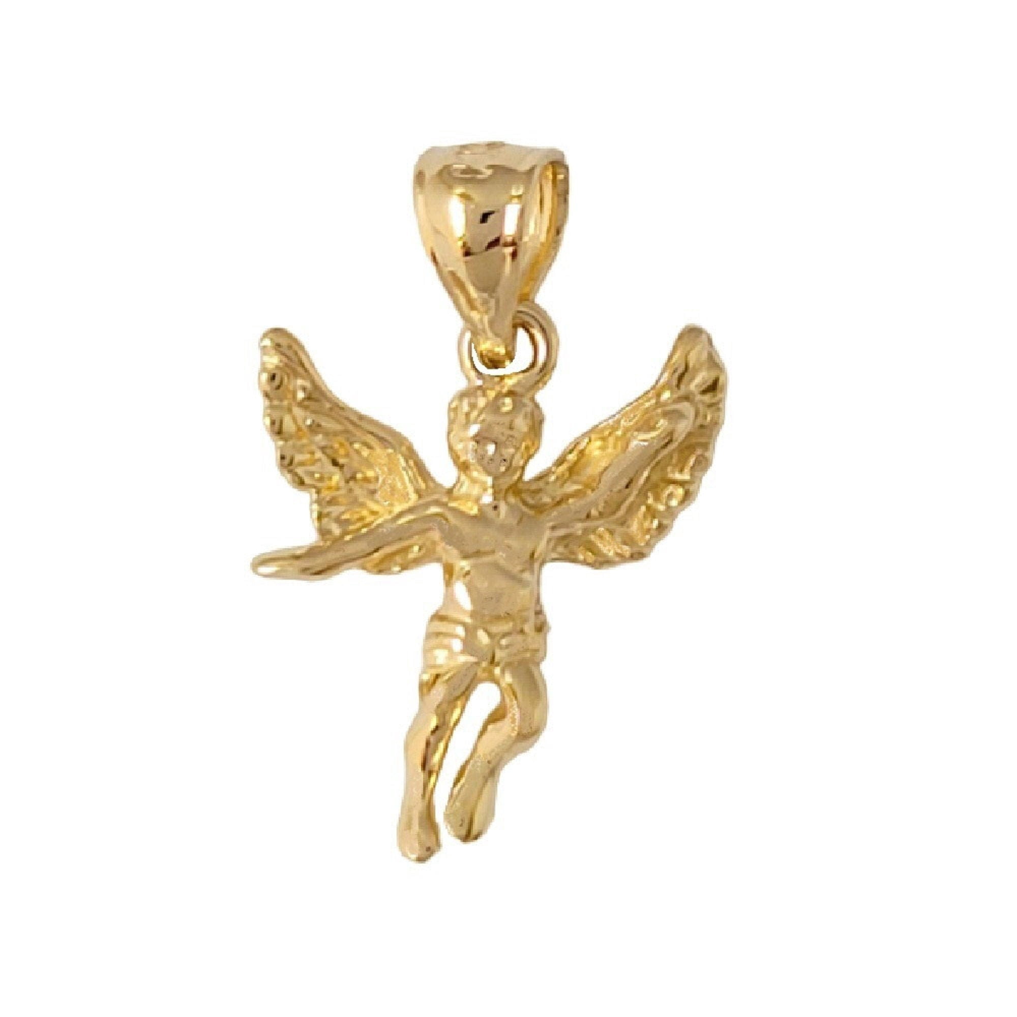 14K Yellow Gold Angel 3D Solid Pendant, Polished Finish, 14mm x 16mm ...