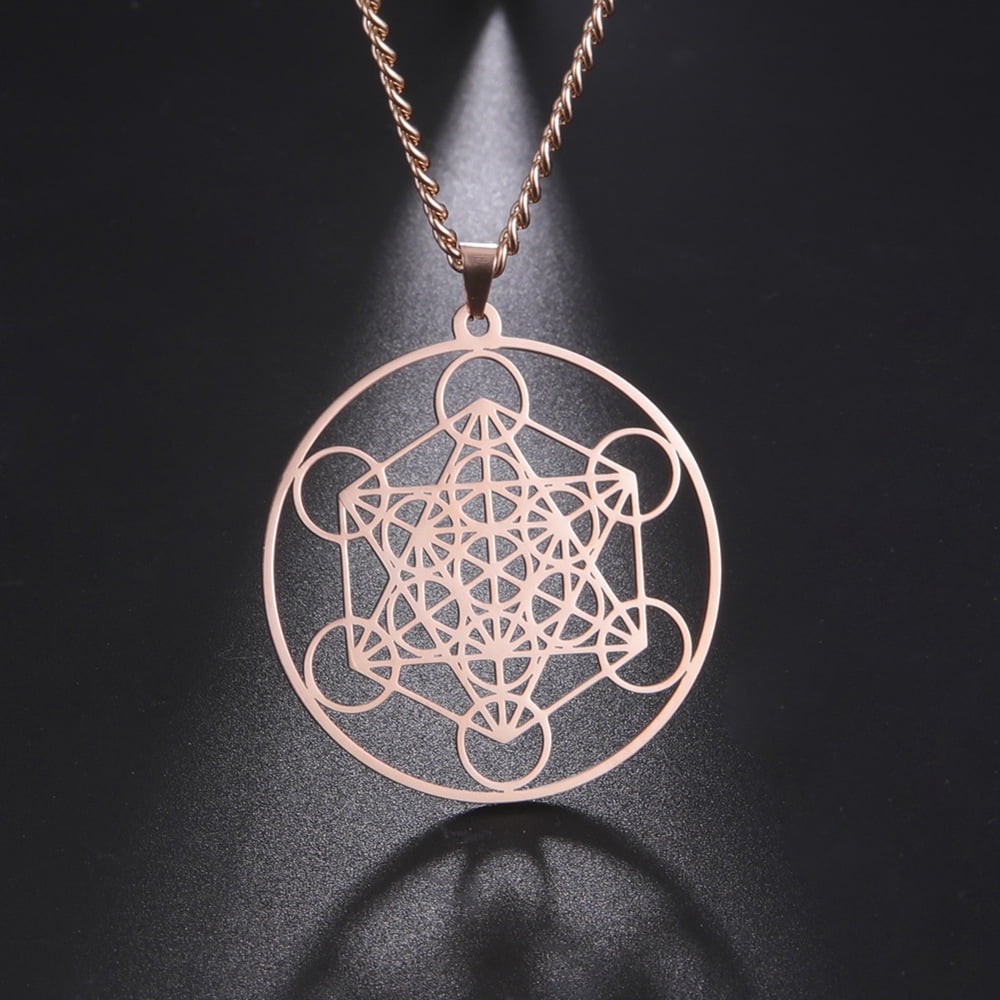 14K Yellow Gold Angel Seal Archangel Metatron Cube Necklace Women Men ...