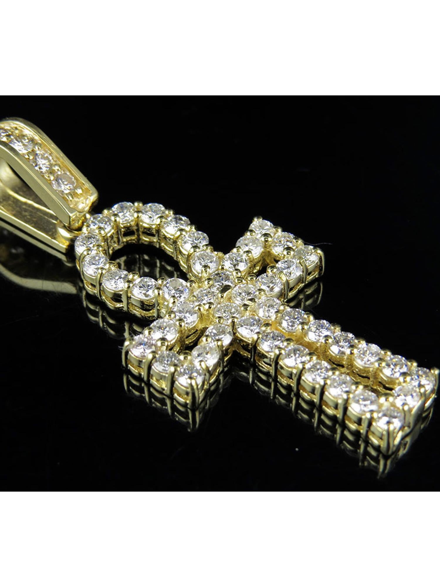 14K Yellow Gold Ankh Cross Outline VS Diamond 2 Inch Pendant Charm 4 ...