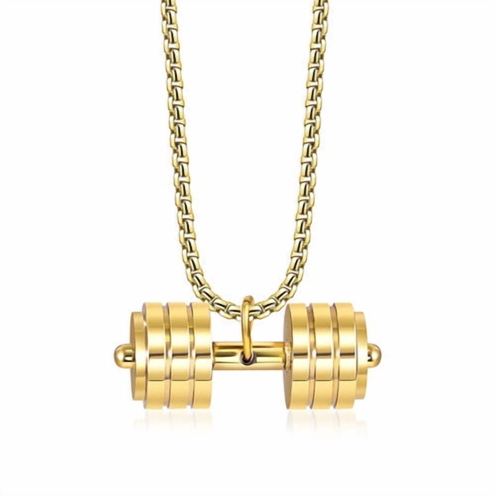 14K Yellow Gold Barbell Dumbbell Pendant Men's Fitness Bodybuilding ...
