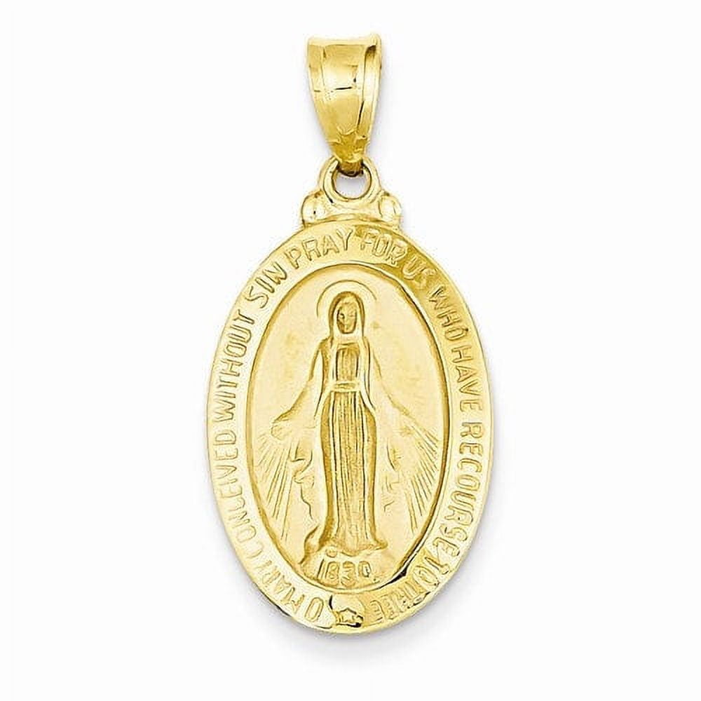 14K Yellow Gold Blessed Virgin Mary Miraculous Medal Oval Pendant Charm ...