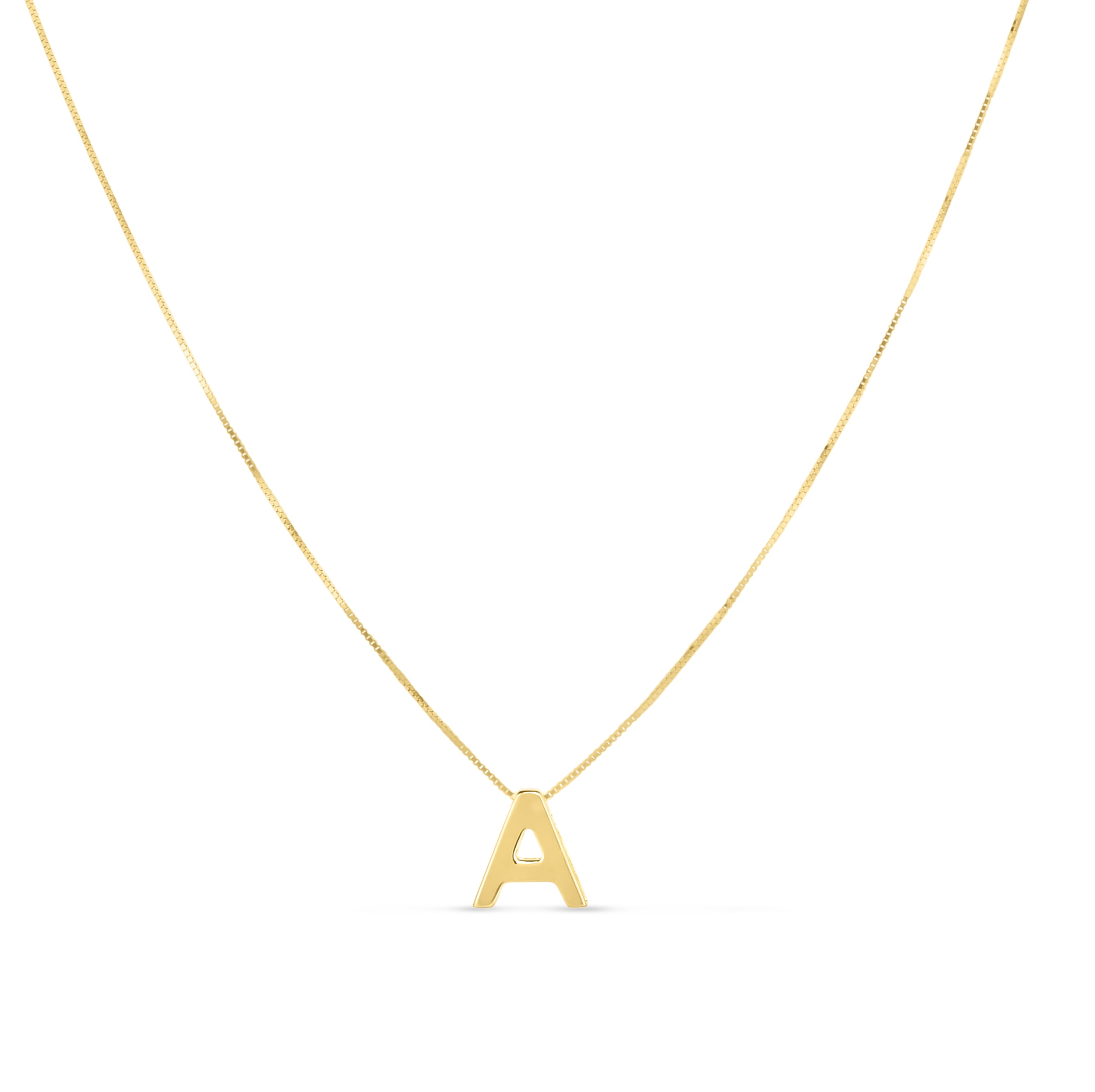 14K Yellow Gold Block Initial "A" on 18in Box Chain with Lobster Clasp ...