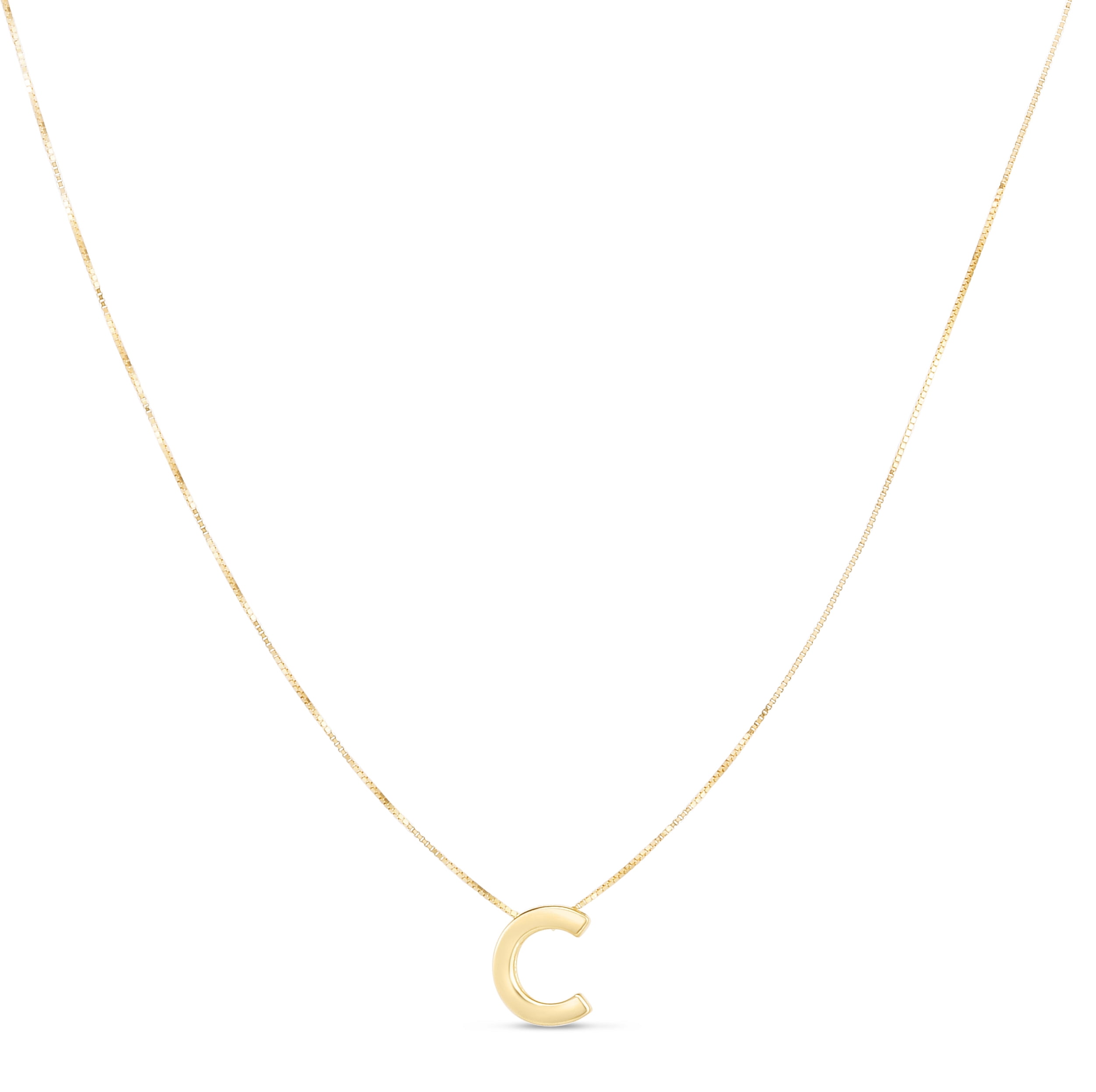 14K Yellow Gold Block Initial "C" on18in Box Chain with Lobster Clasp ...