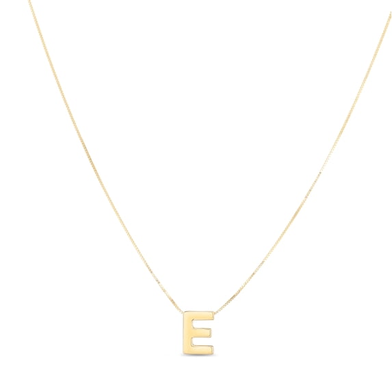 14K Yellow Gold Block Initial "E" Necklace on 18" Box Chain with ...
