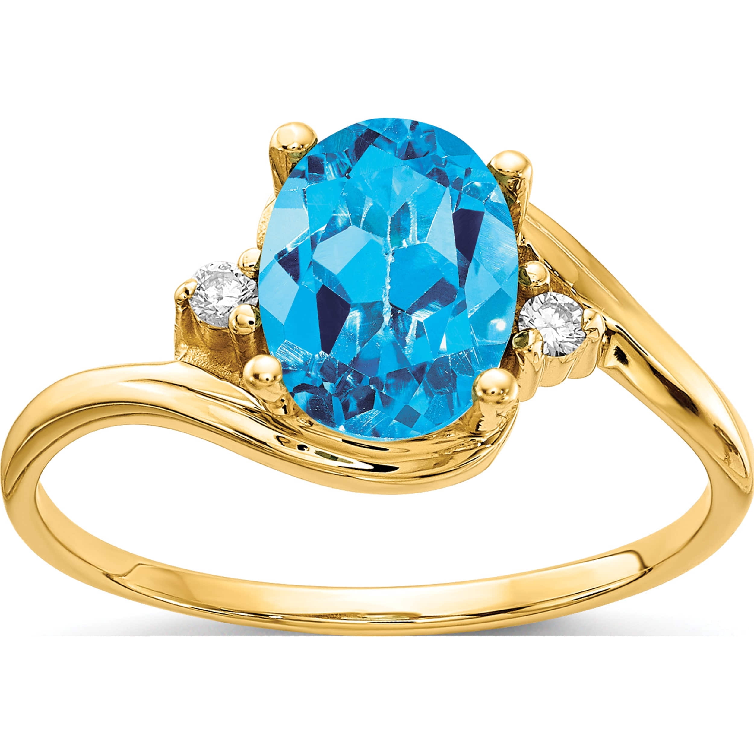 14K Yellow Gold Blue Topaz Diamond Ring (Size 6) Made In United States ...