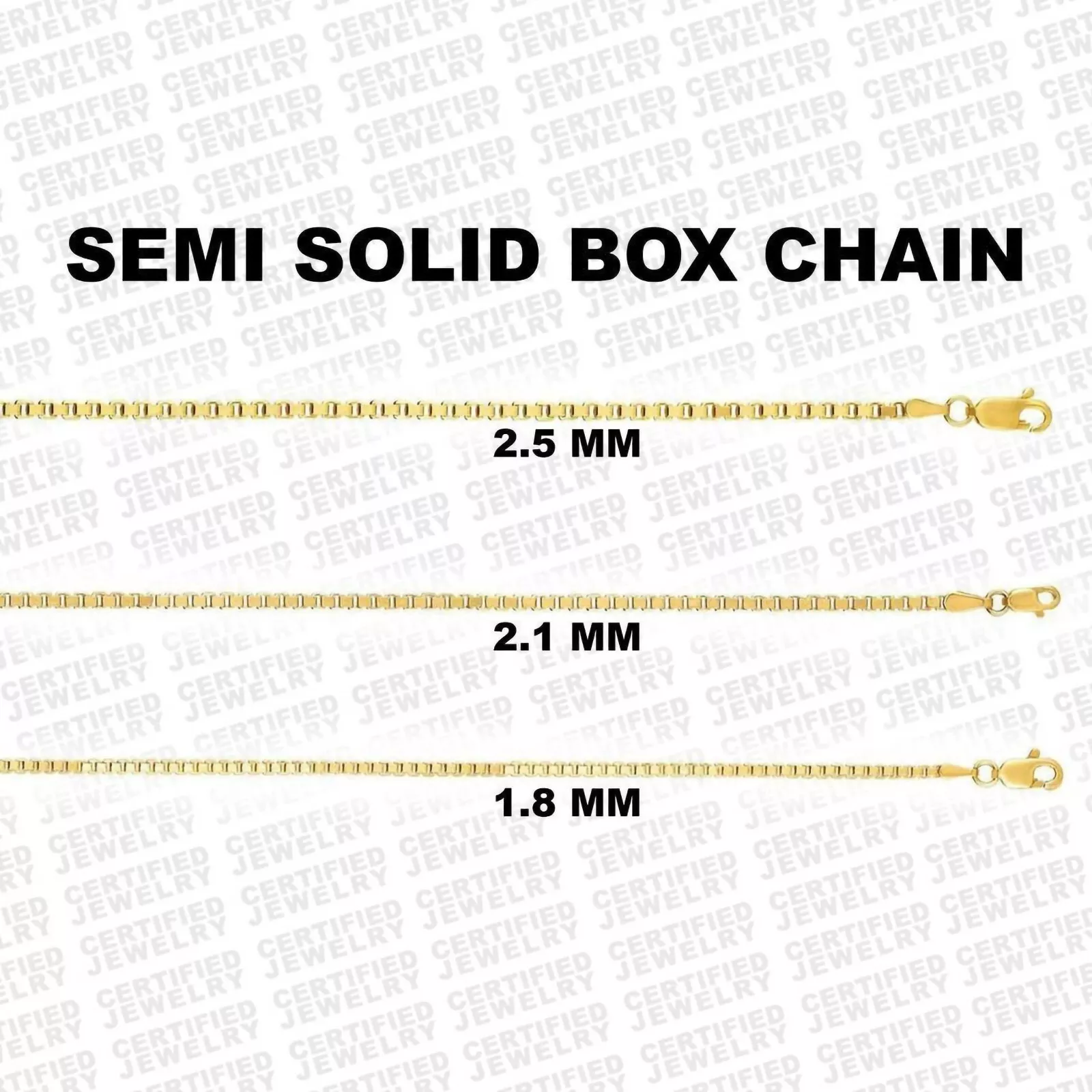14K Yellow Gold Box Chain, 18" To 24" Inch, 1.8MM To 2.5MM Thick Gold ...