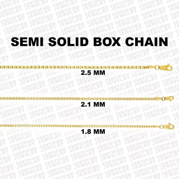 14K Yellow Gold Box Chain, 18" To 24" Inch, 1.8MM To 2.5MM Thick Gold ...