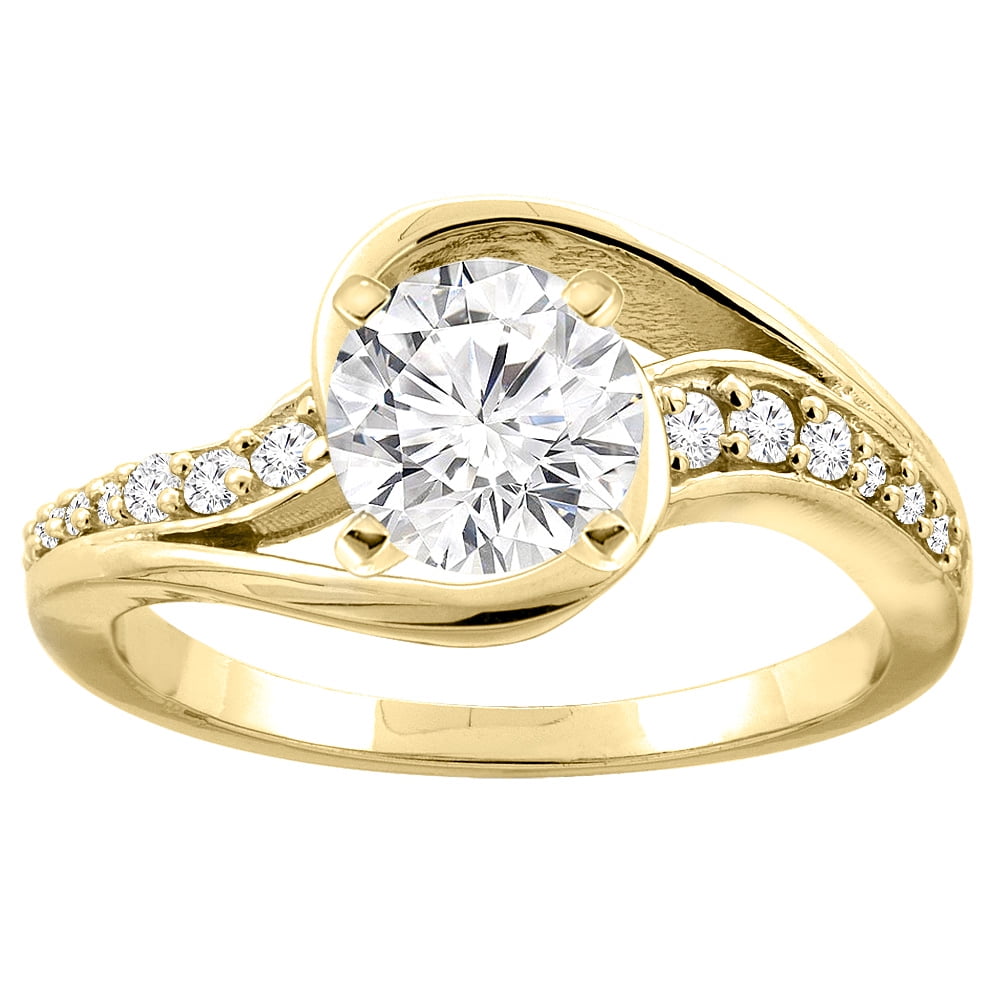 14K Yellow Gold Bypass Diamond Engagement Ring Round 0.89cttw., size 9. ...