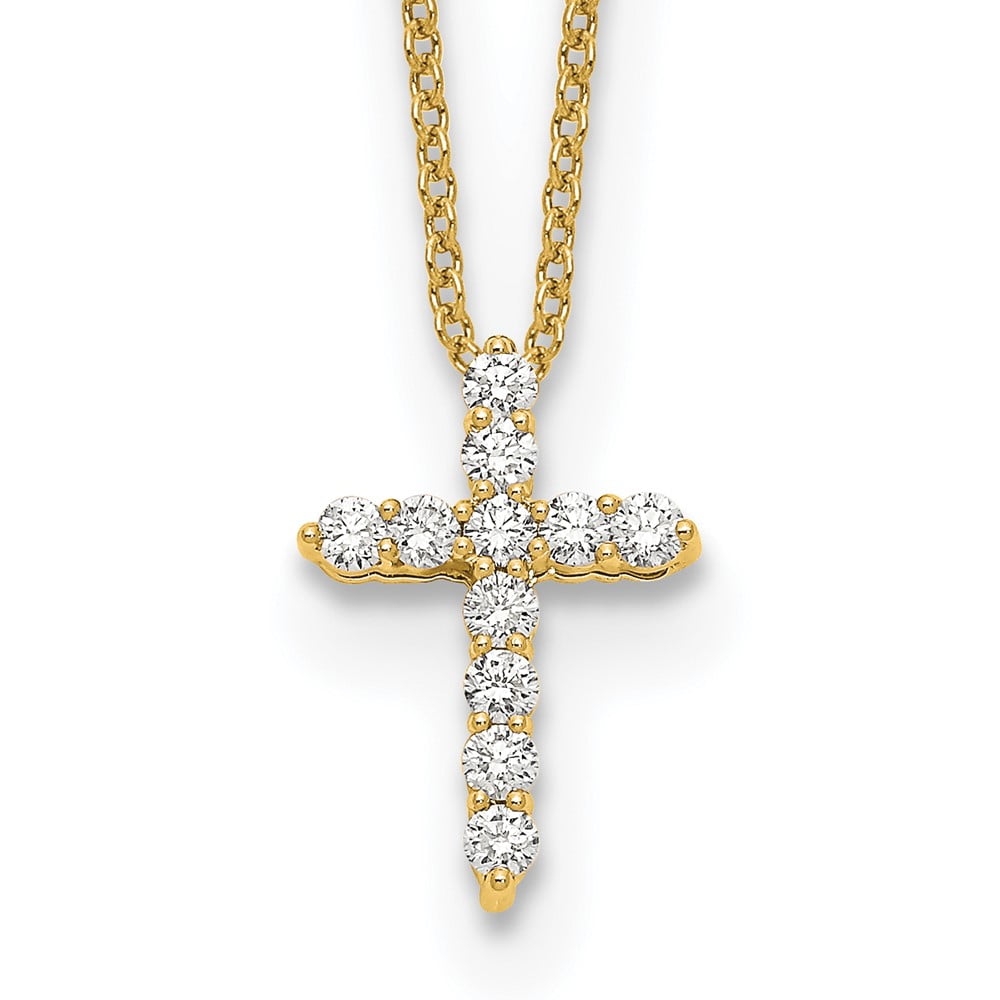 14K Yellow Gold Cable Necklace with Pendants Chain Diamond Cross 18 ...