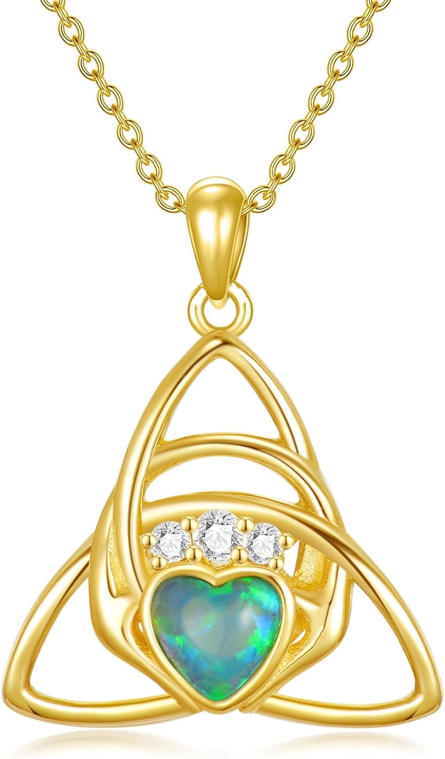 14K Yellow Gold Celtic Knot Necklace with Green Opal, 14KT Gold ...