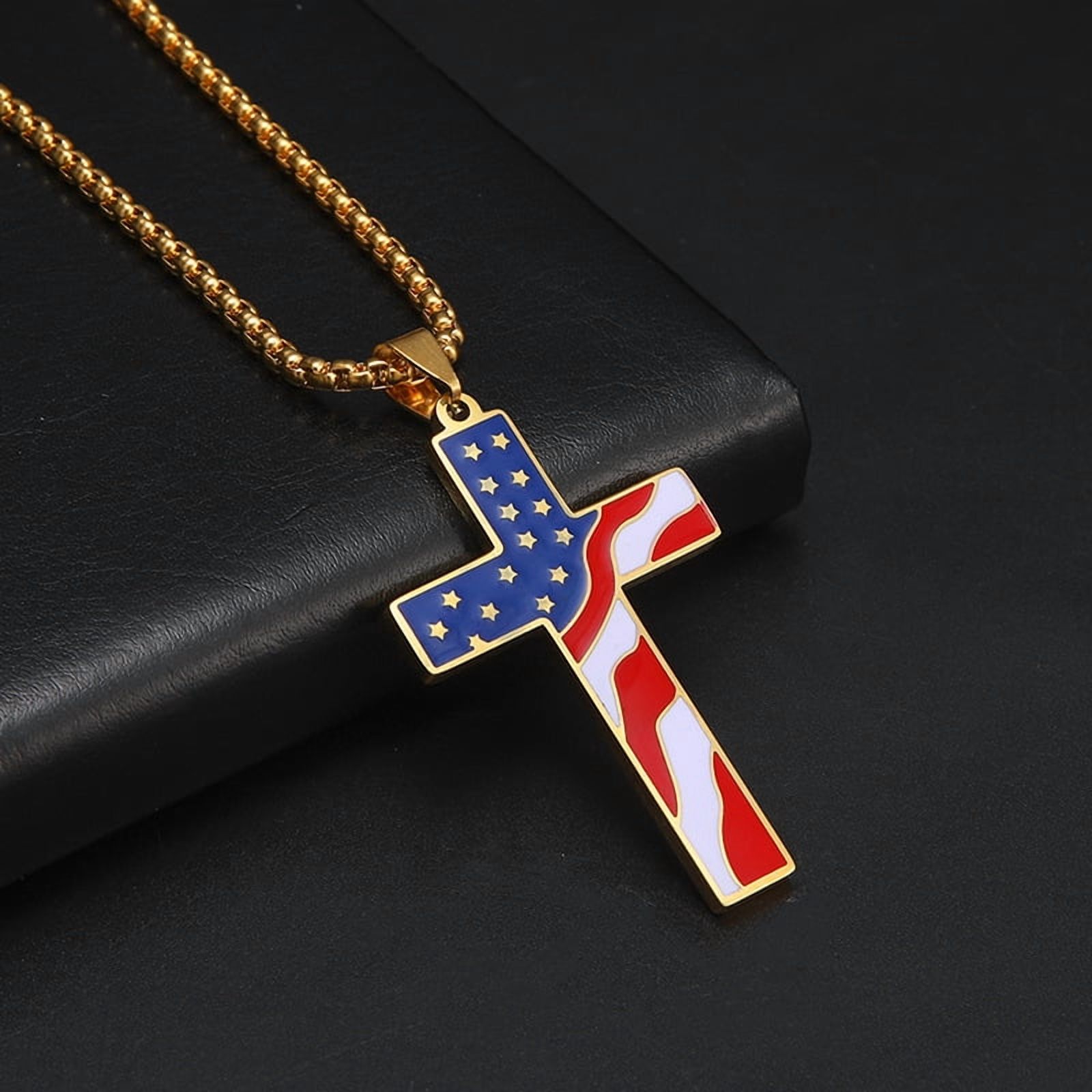 14K Yellow Gold Chains American Flag Golden Silver Color Necklace Jesus ...