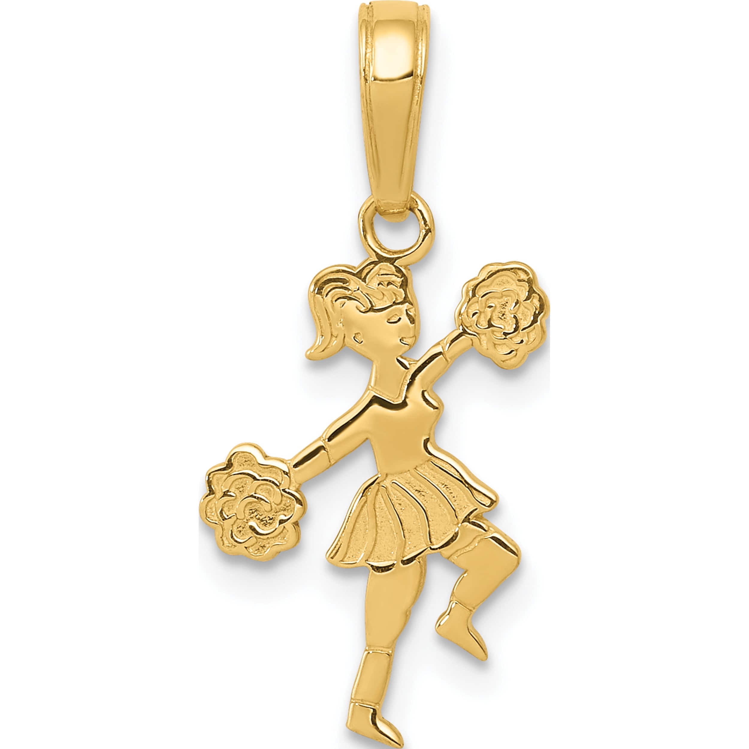 14K Yellow Gold Cheerleader With Pom-Poms Pendant (20 X 10) Made In ...