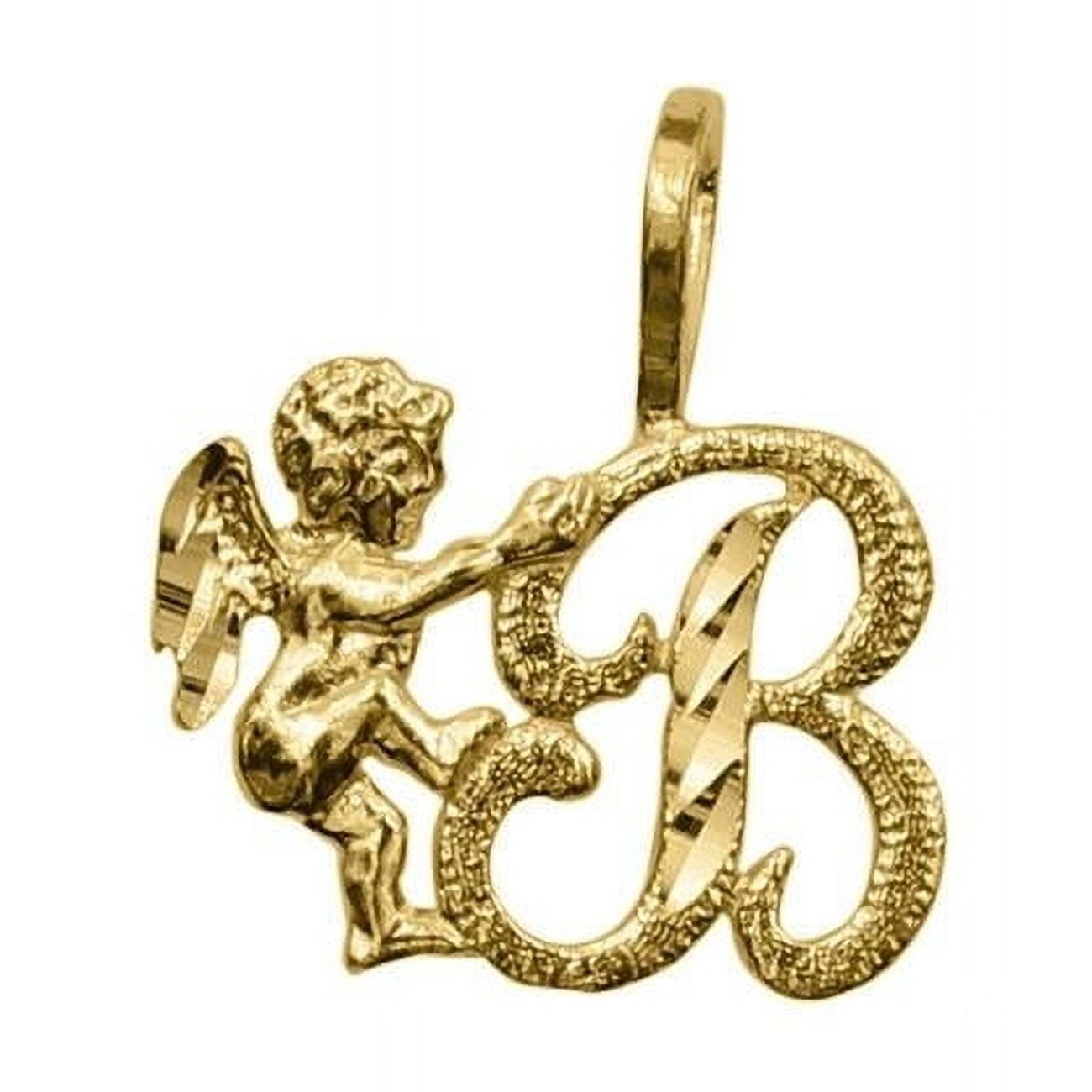 14K Yellow Gold Cherub & Cursive Initial Letter B Pendant - Walmart.com