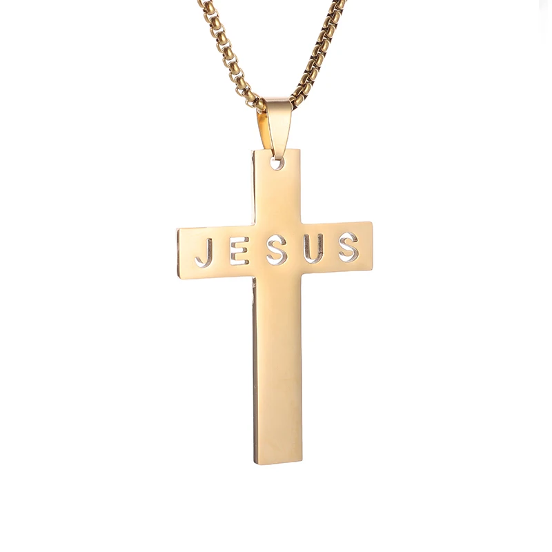 14K Yellow Gold Christian Cross Pendant Letter Amulet Necklace for Men ...