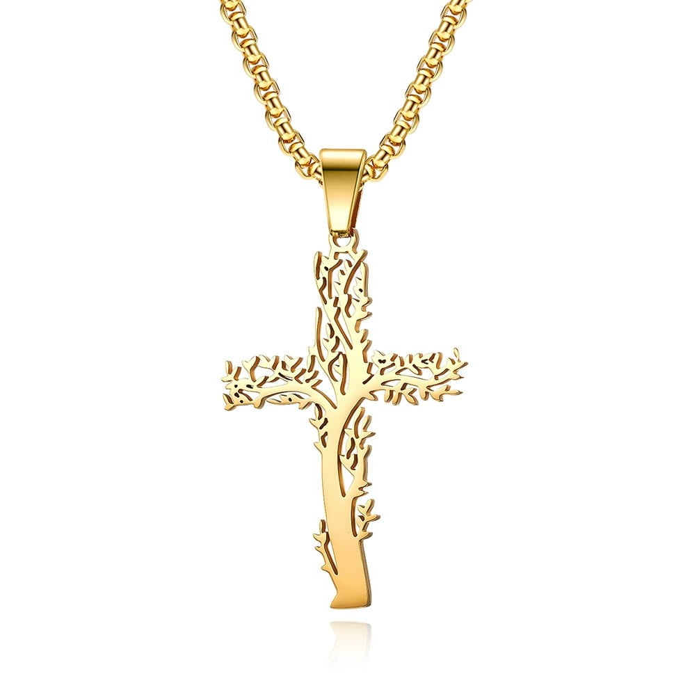 14K Yellow Gold Classic Christian Bible Cross Pendant Jesus Amulet ...