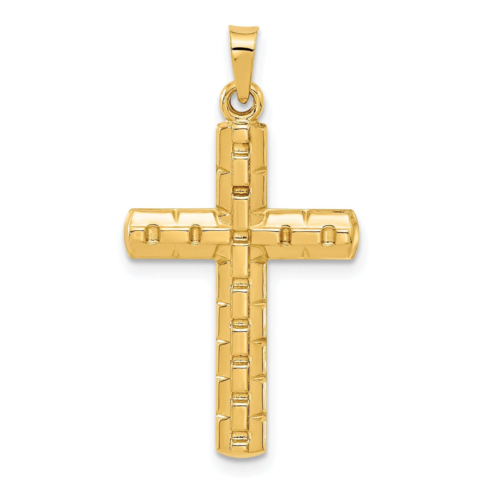 14K Yellow Gold Classic Polished Textured Latin Cross Pendant - Walmart.com
