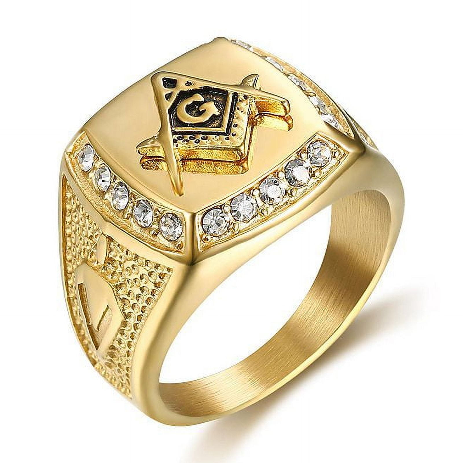 14K Yellow Gold Coolen Gold Color Freemason Ring Men Hip Hop Iced Out ...
