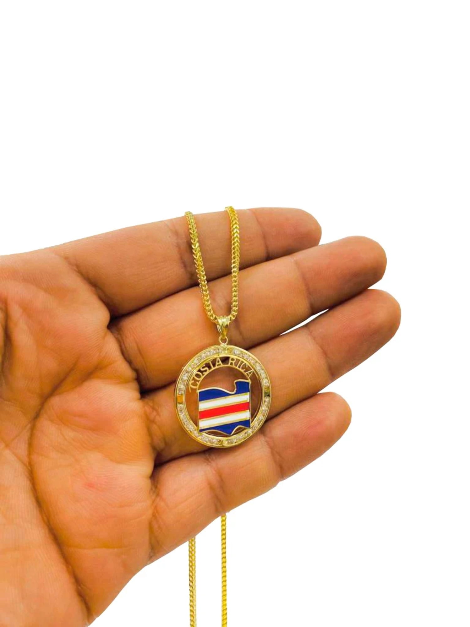 14K Yellow Gold Costa Rica Necklace Pendant Charm CZ Foxtail Chain 22 ...