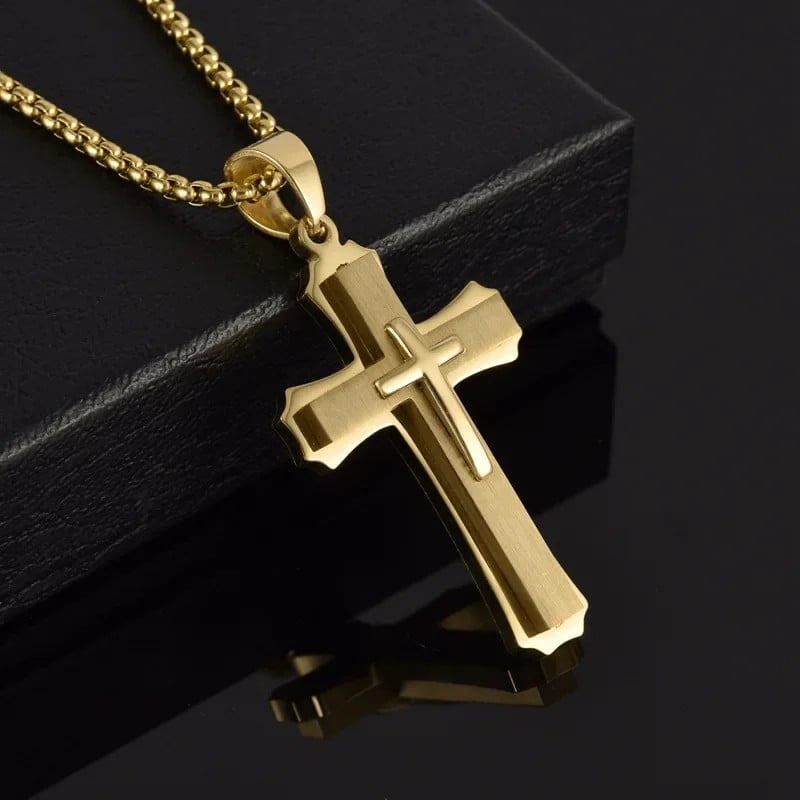 14K Yellow Gold Cross Pendant Christian Amulet Three Layer Three ...