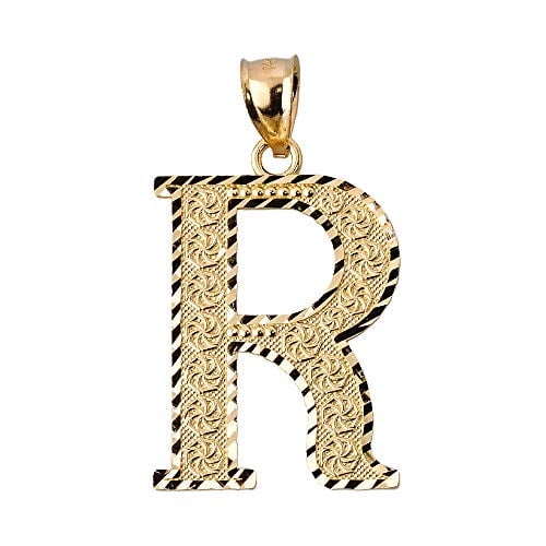14K Yellow Gold Custom Initial Pendant / Necklace LARGE Initial R (20 ...