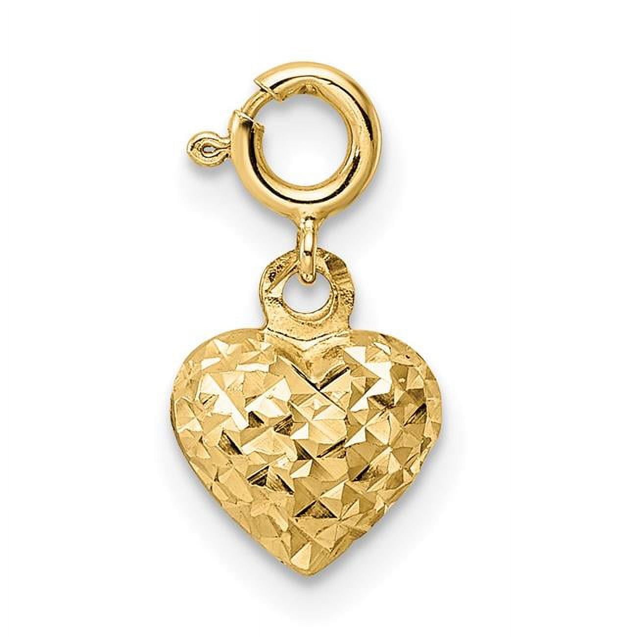 14K Yellow Gold Diamond-Cut Heart with Spring Ring Clasp Charm ...