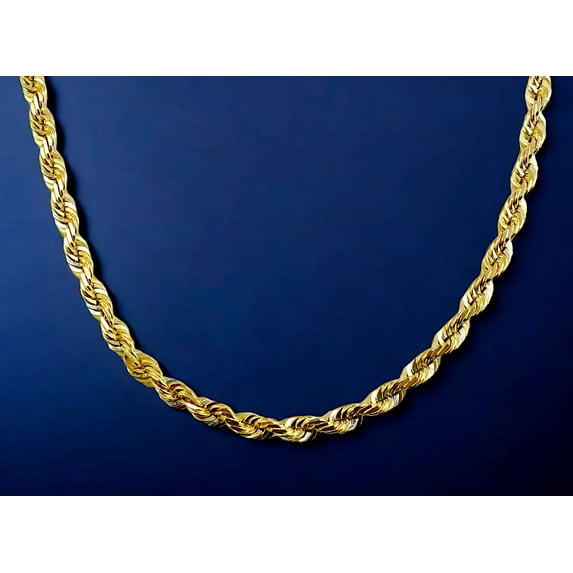 14K Yellow Gold Diamond Cut Real Men Women Jewelry Solid Rope Chain ...
