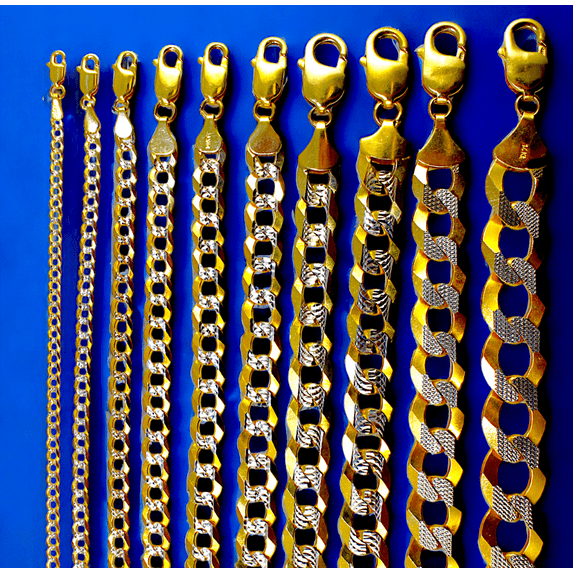 14K Yellow Gold Diamond Cut Solid Pave Curb Cuban Chain Bracelet ...