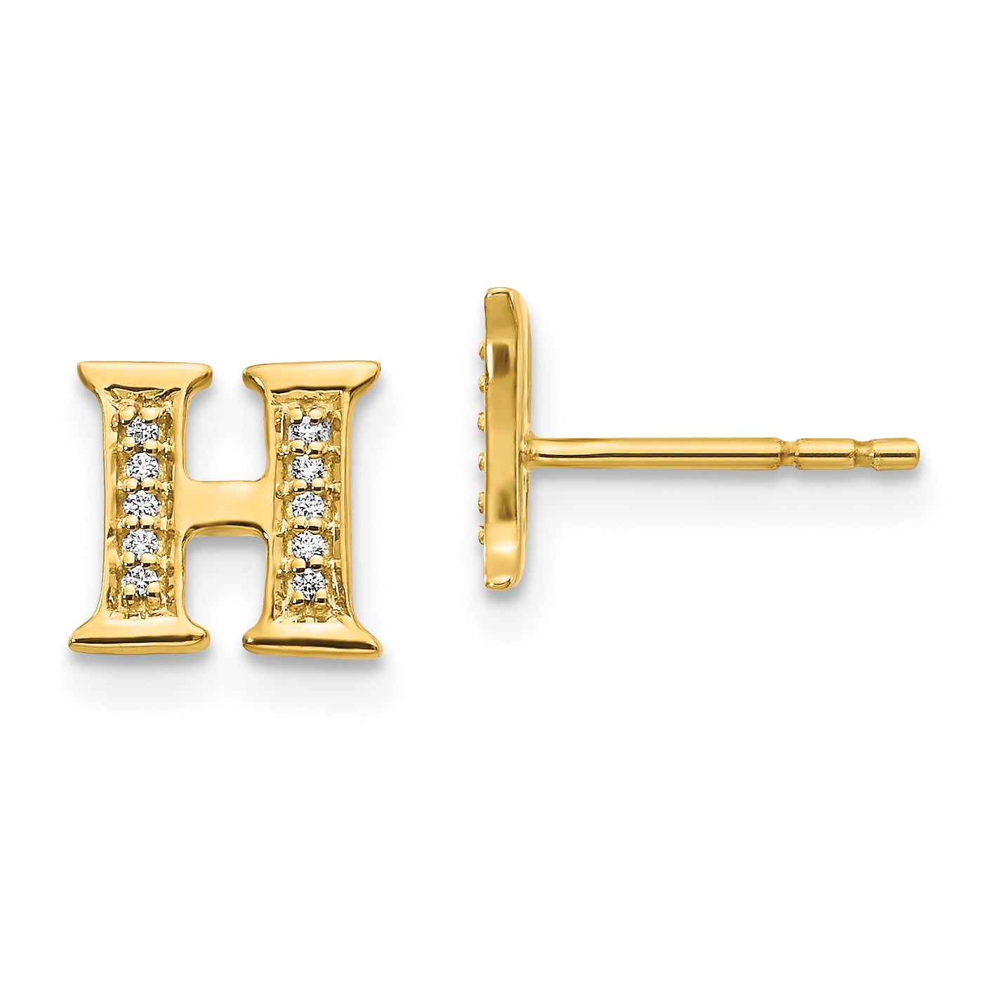 14K Yellow Gold Diamond Initial H Earrings (0.06Ct) - Walmart.com