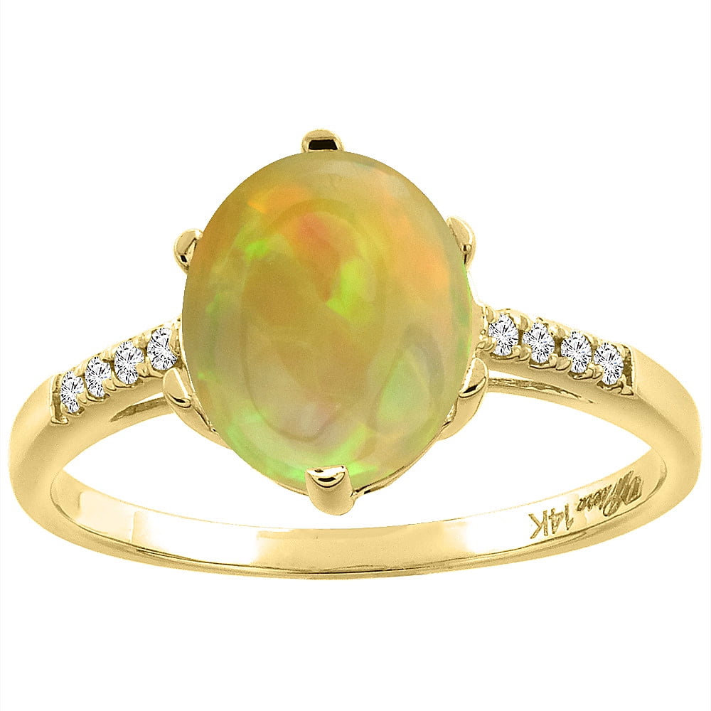 14K Yellow Gold Diamond Natural Ethiopian Opal Engagement Ring Oval ...