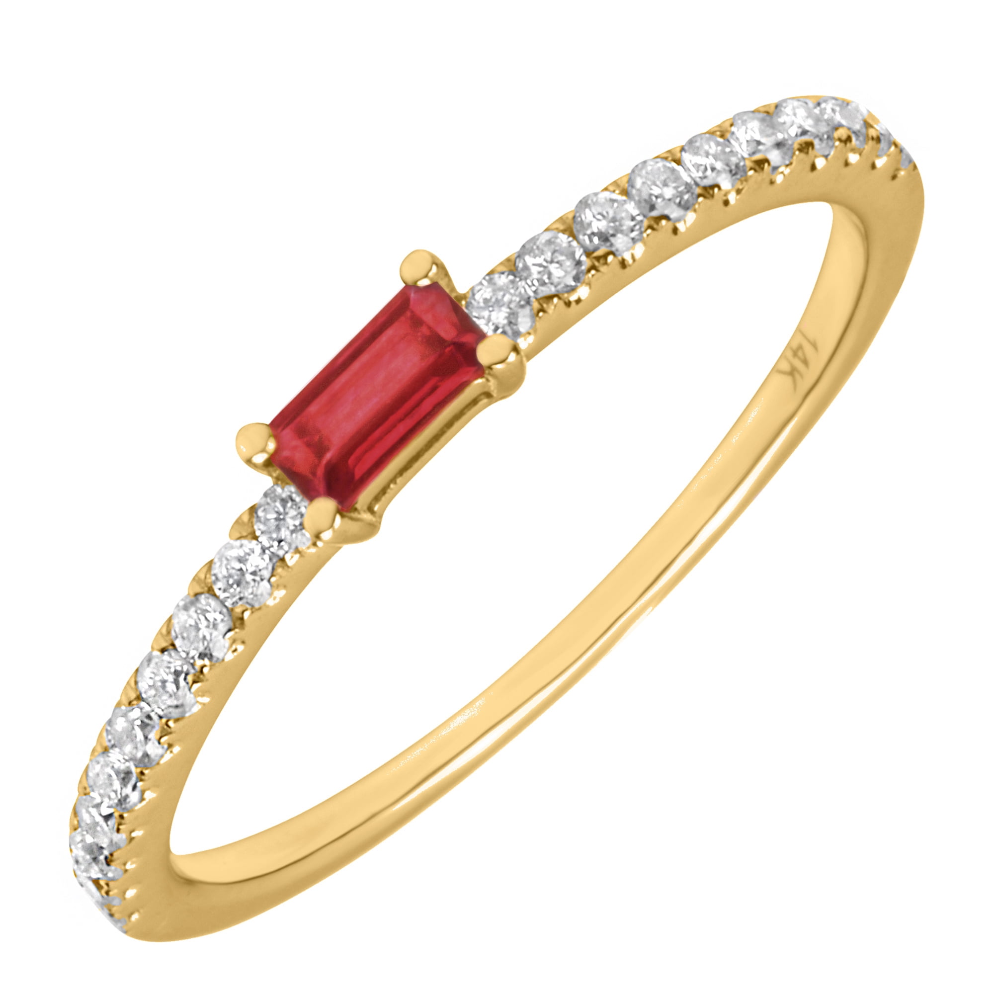 14K Yellow Gold Diamond Ruby Birthstone Ring for Women - Walmart.com