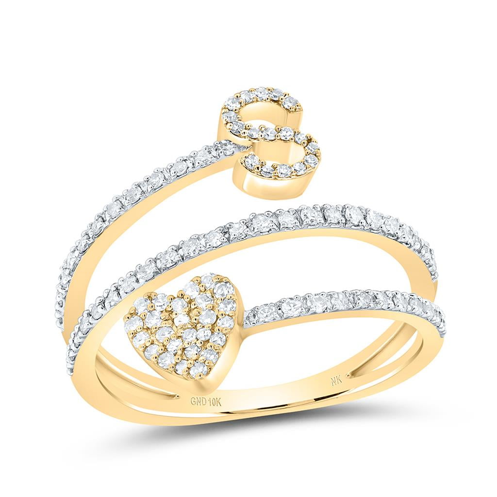 14K Yellow Gold Diamond Women's Block Letter S Initial & Heart Wrap ...