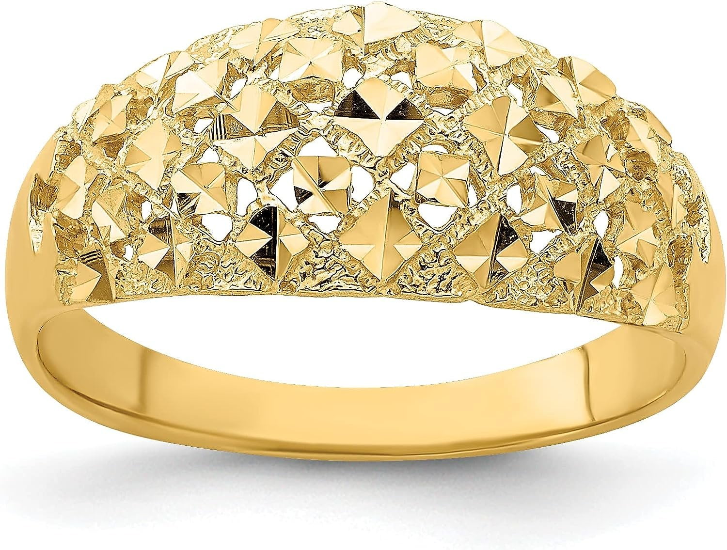 14K Yellow Gold Diamond-cut Mini Diamond Pattern Dome Ring - Ring Size ...