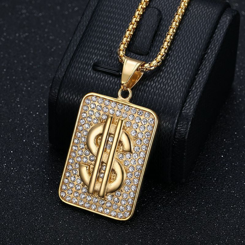 14K Yellow Gold Dollar Bill Pendant Necklace for Men Women Fashion ...