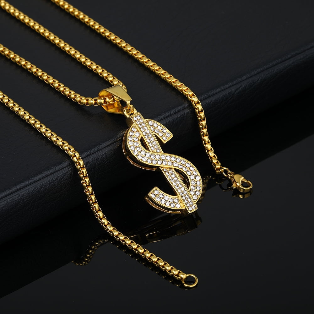 14K Yellow Gold Dollar Sign 14K Yellow Gold Necklaces for Men with ...