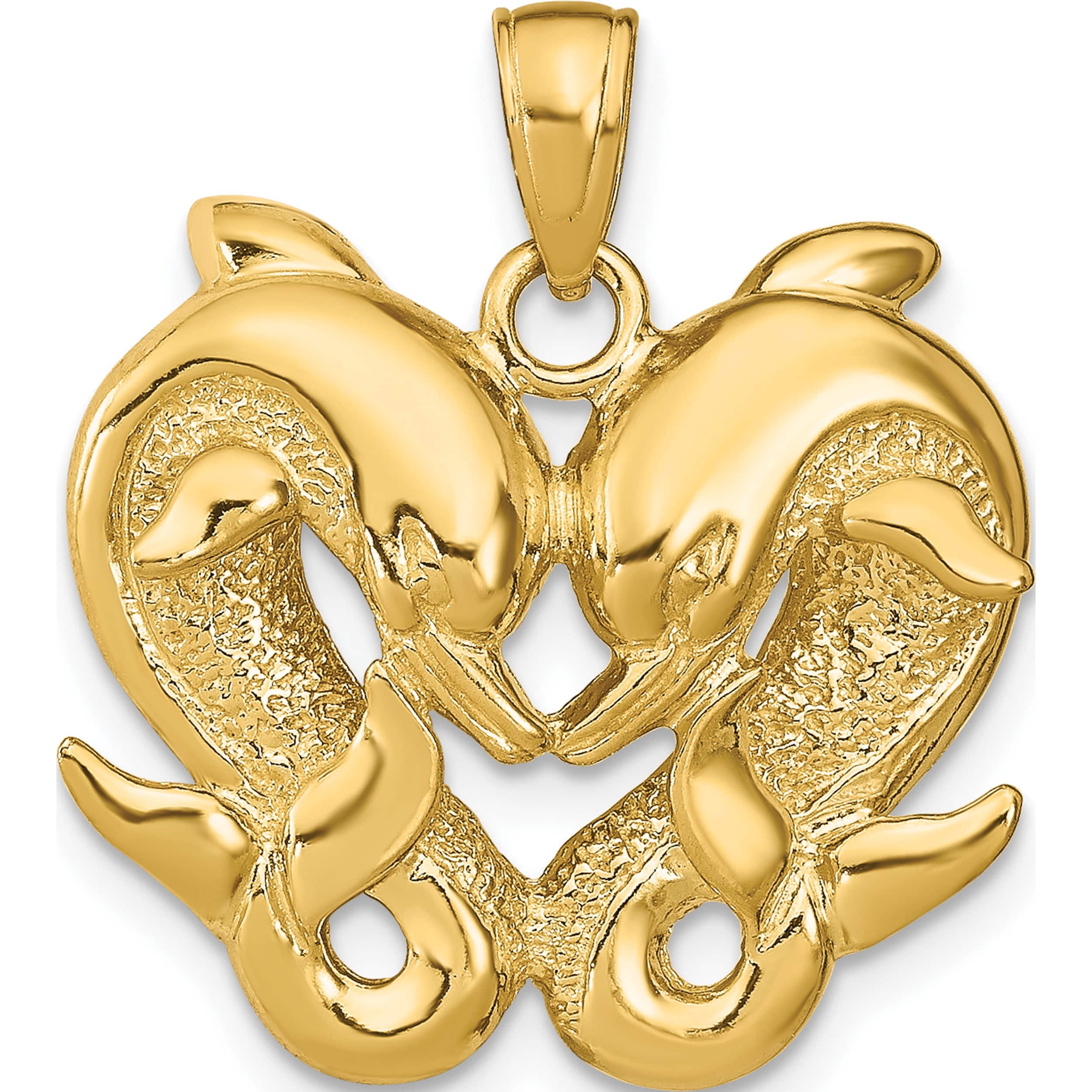 14K Yellow Gold Dolphins Pendant (24 X 22) Made In United States k7717 ...