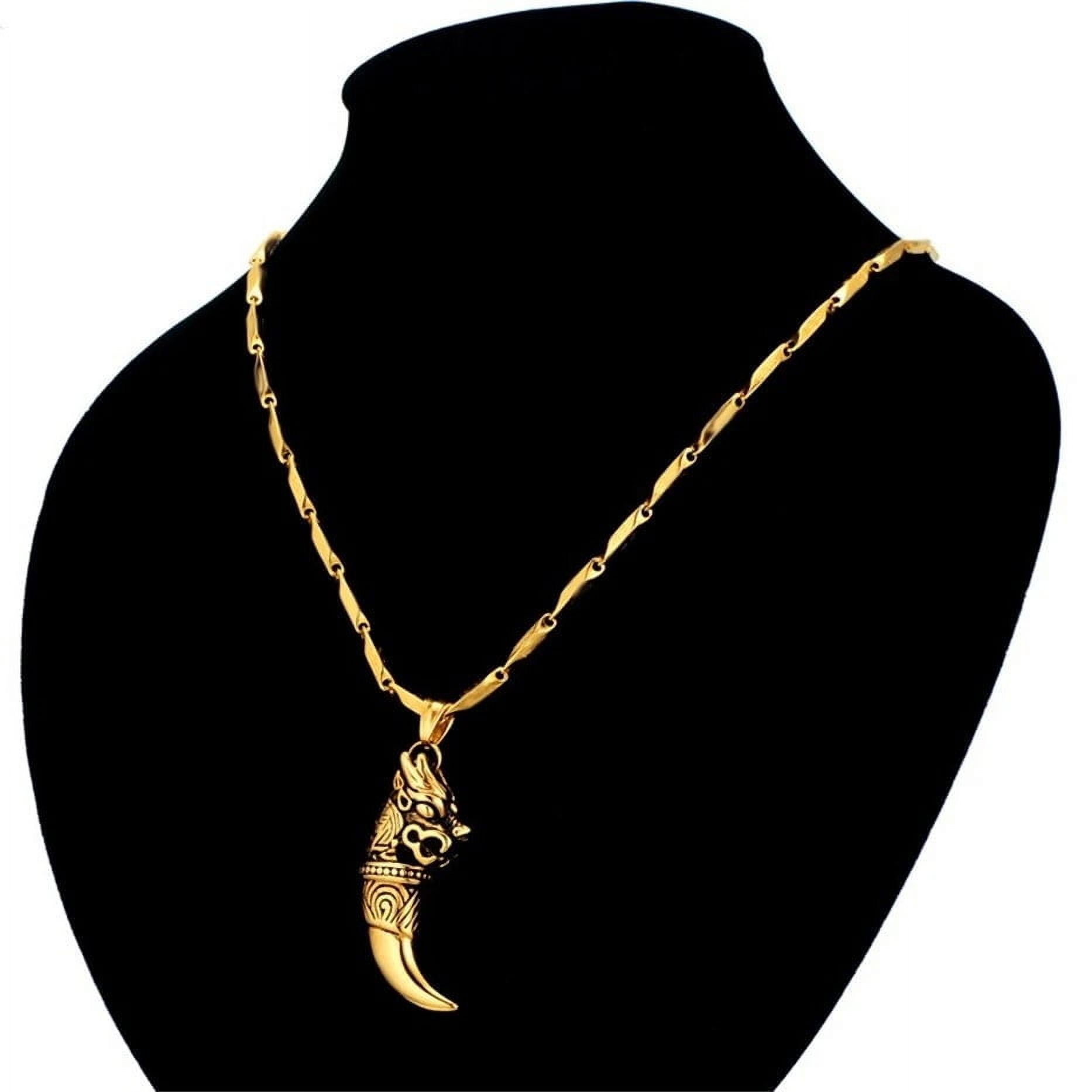 14K Yellow Gold Dragon Head Pendant Necklace Wolf Tooth Amulets And ...