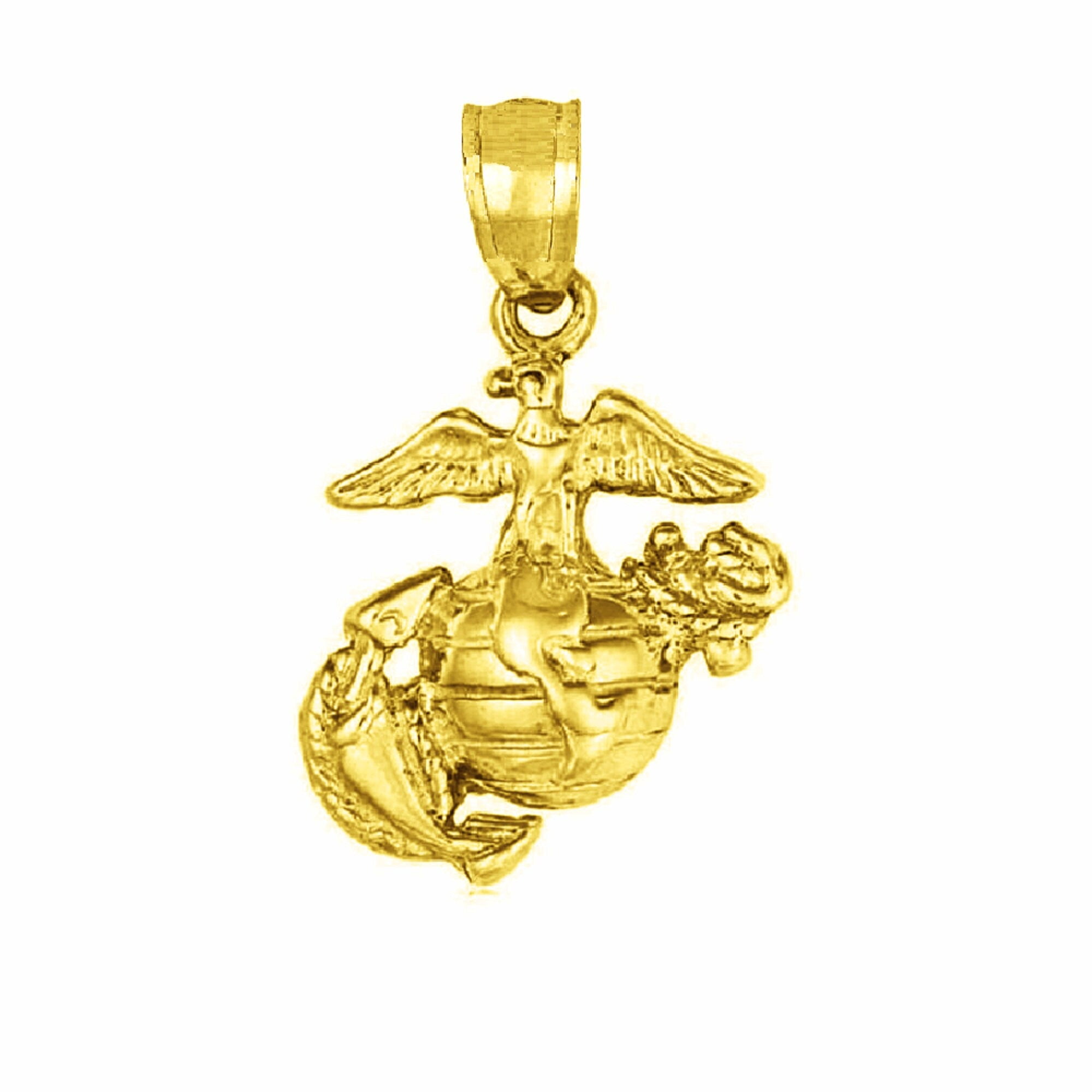 14K Yellow Gold Eagle, Globe & Anchor Marine Corps Pendant - Walmart.com