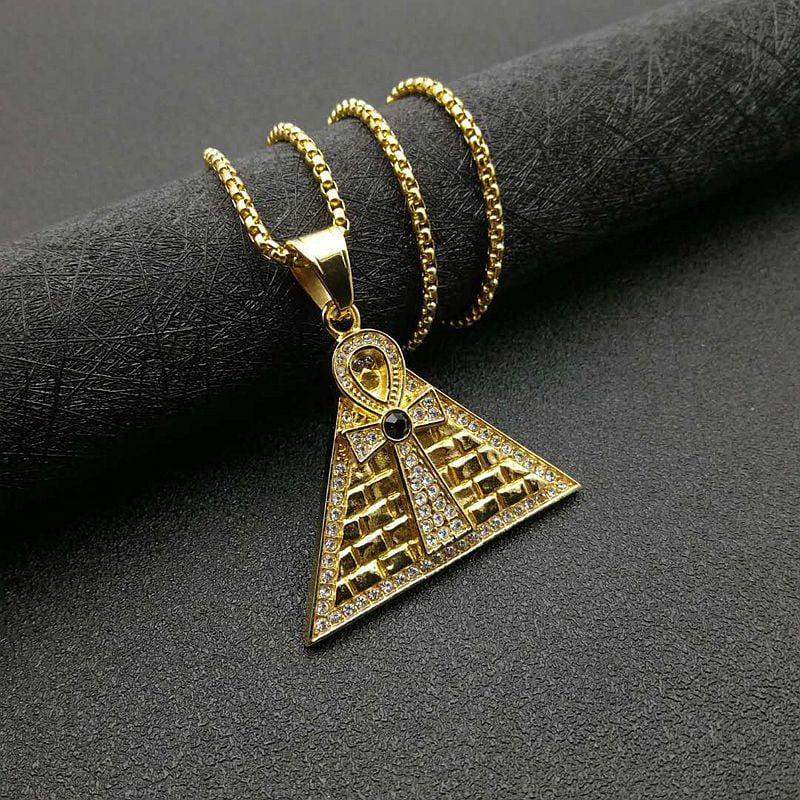 14K Yellow Gold Egyptian Ankh Key Of Life Cross Pyramid Pendant ...