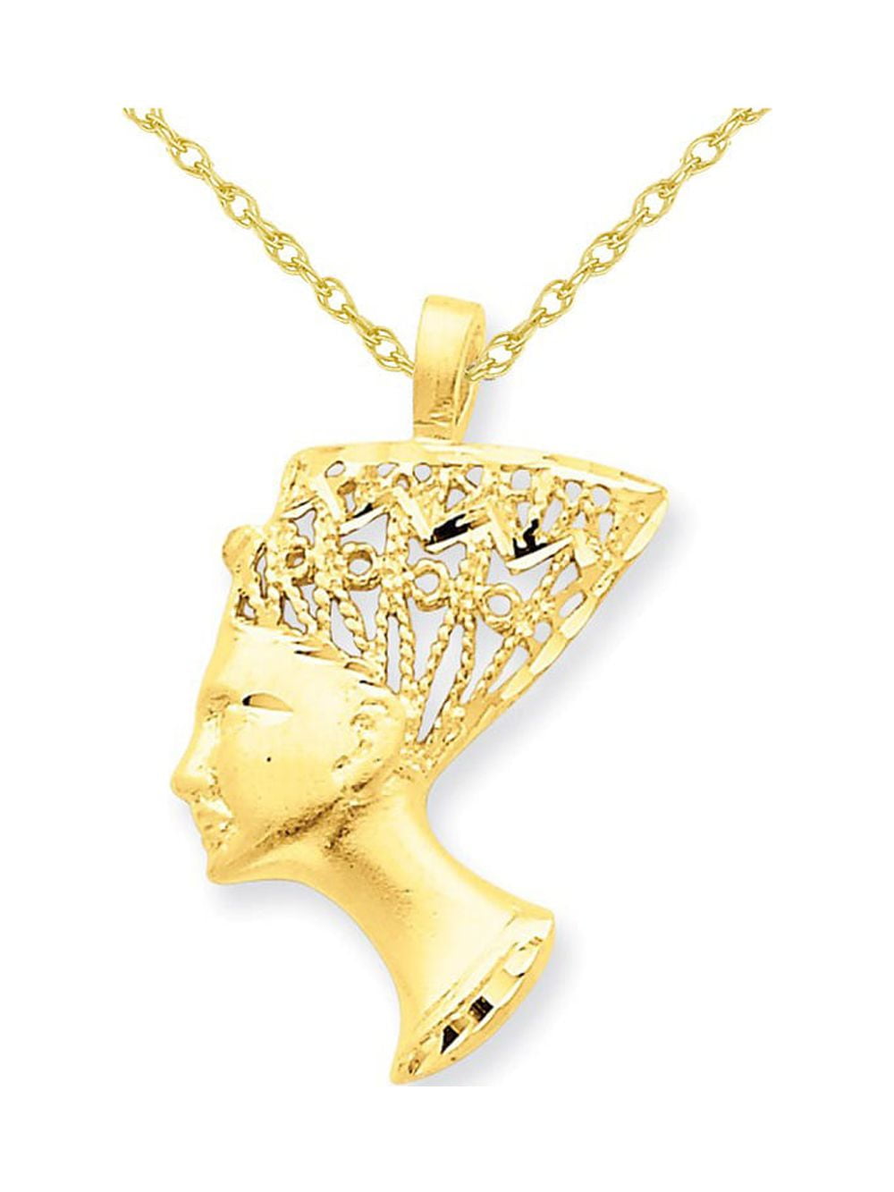 14K Yellow Gold Egyptian Nefertiti Charm Pendant Necklace with Chain ...