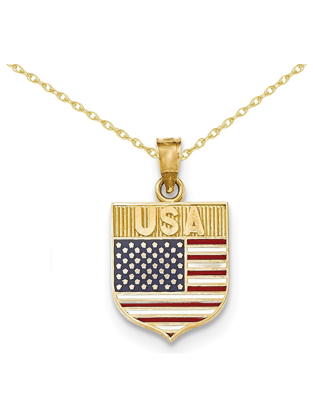14K Yellow Gold Enameled USA Flag Pendant Necklace with Chain - Walmart.com