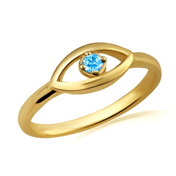 14K Yellow Gold Evil Eye Birthstone Protection Ring Blue Topaz (SIZE 4. ...
