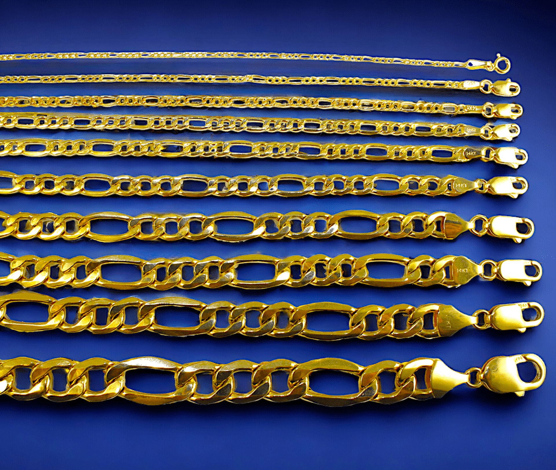 14K Yellow Gold Figaro Chain Necklace Link Real Men Women Jewelry 3.30g ...